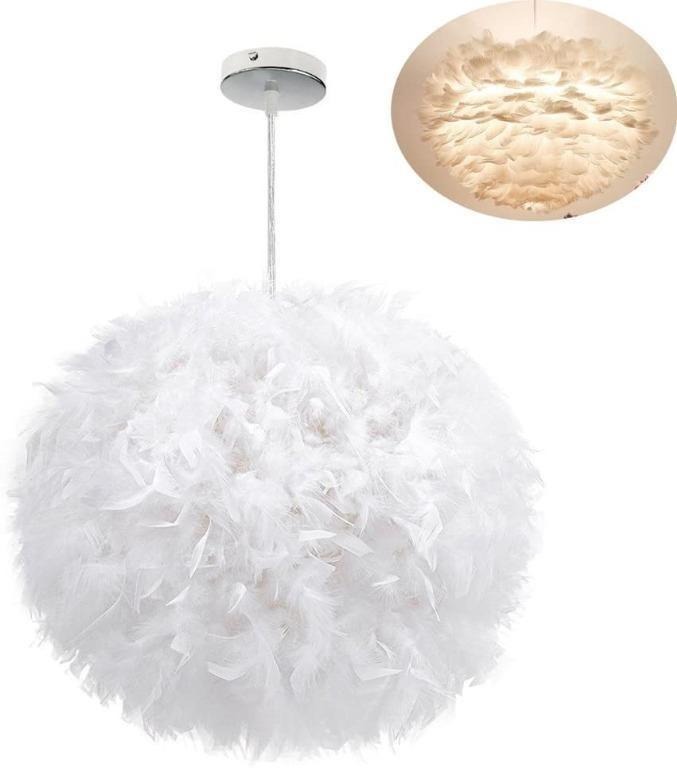 Modern White Feather Ceiling Light, Furniture & Home Living, Lighting ...