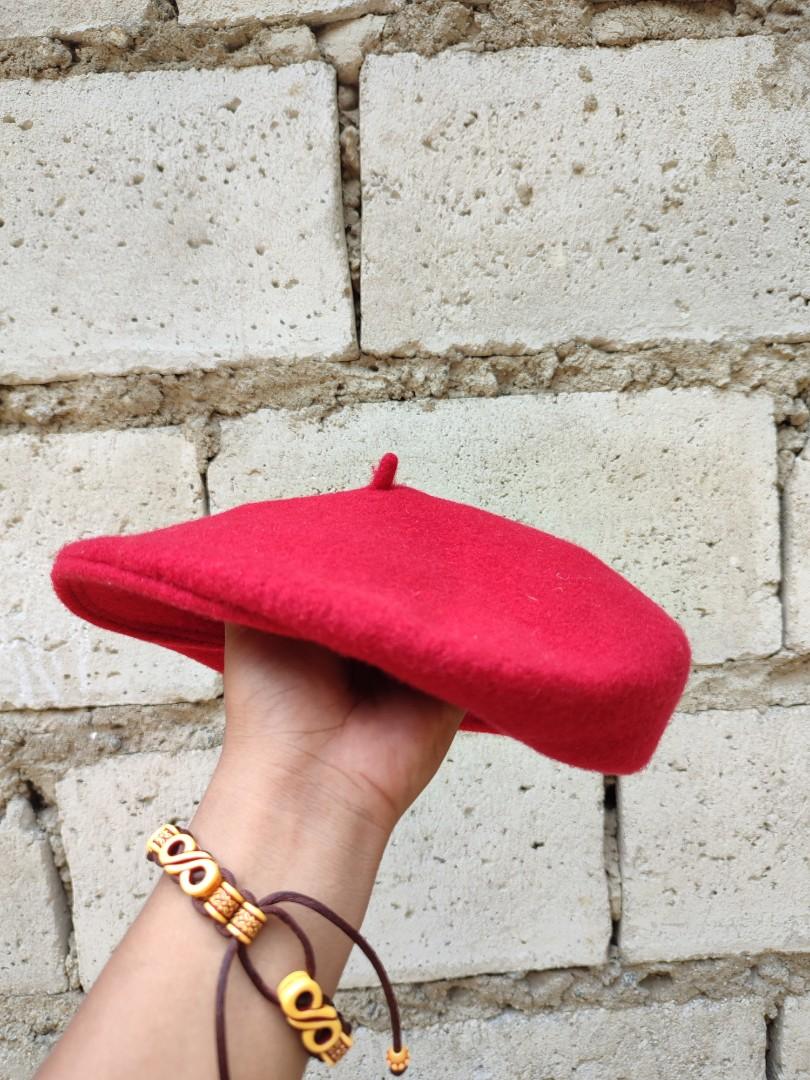 Red Beret French Parisian Hat. (100% Wool), Men's Fashion, Watches ...