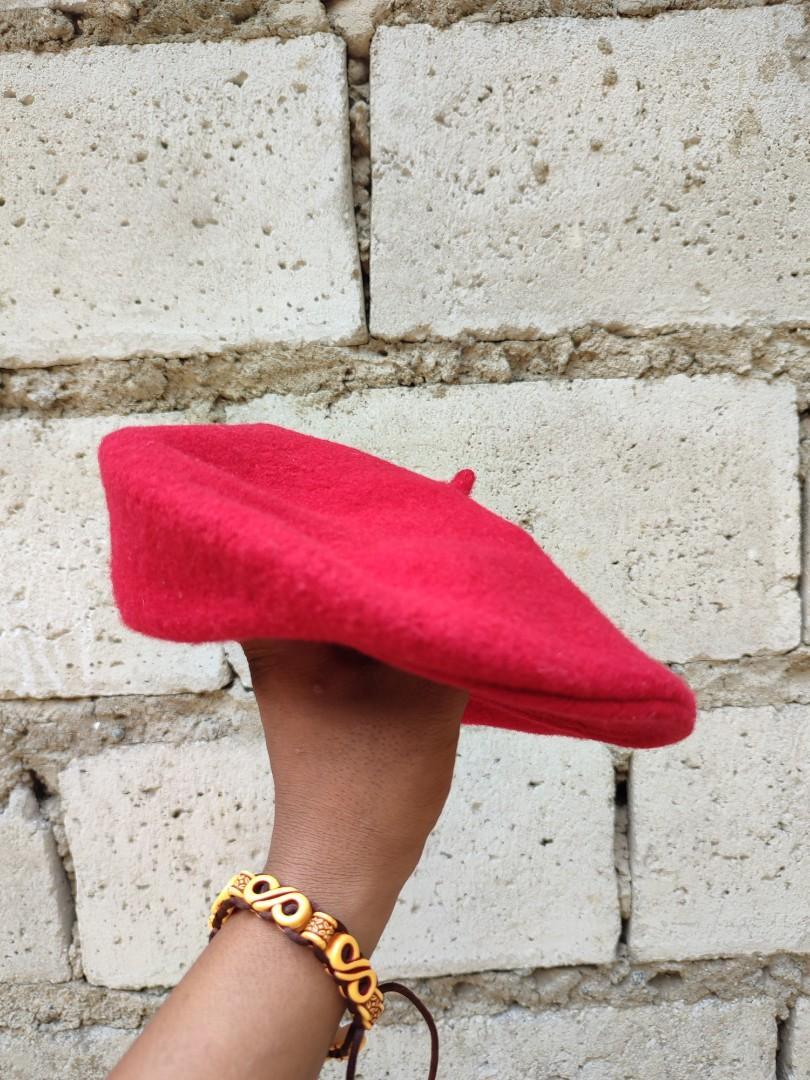 Red Beret French Parisian Hat. (100% Wool), Men's Fashion, Watches ...