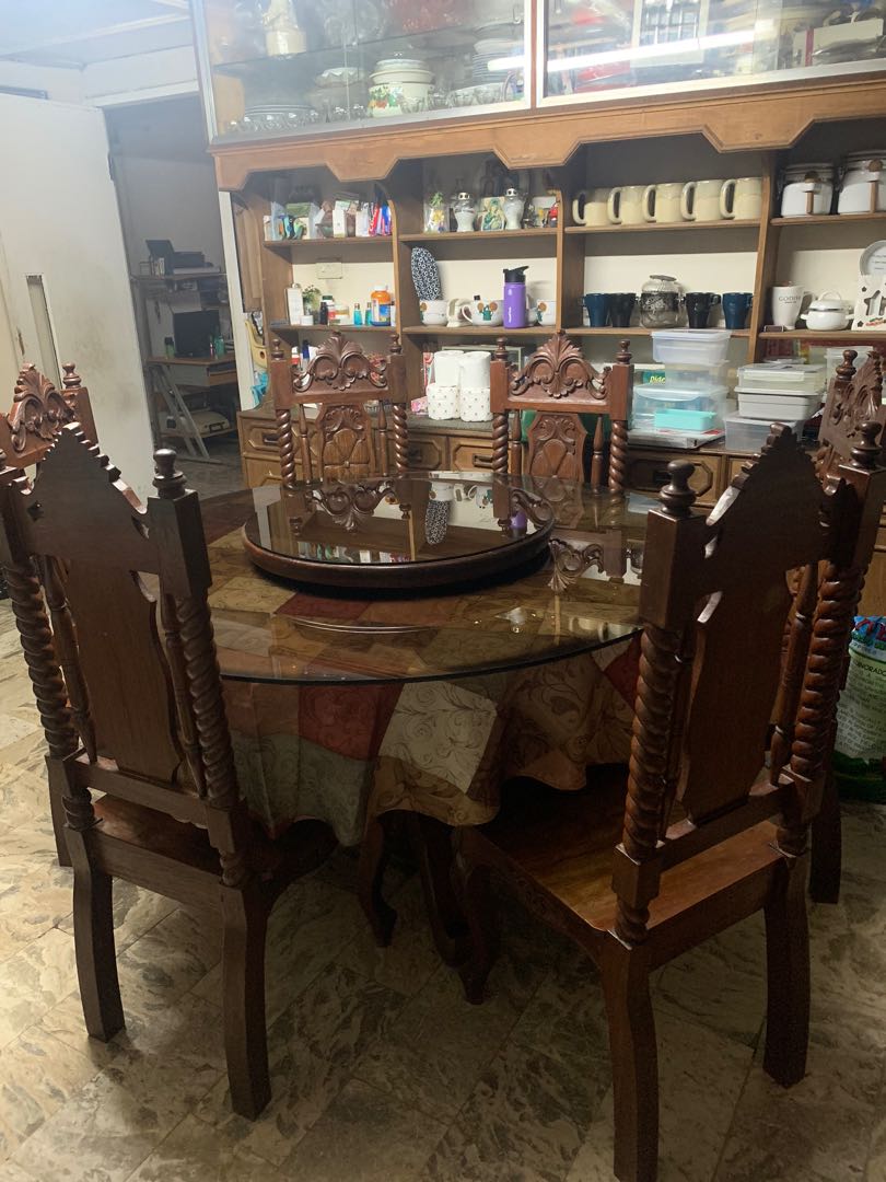 Round Narra table set, Furniture & Home Living, Furniture, Tables ...