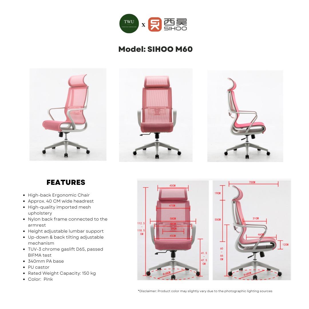 SIHOO M60 Pink Ergonomic Office Computer Gaming Chair with 2-Year ...