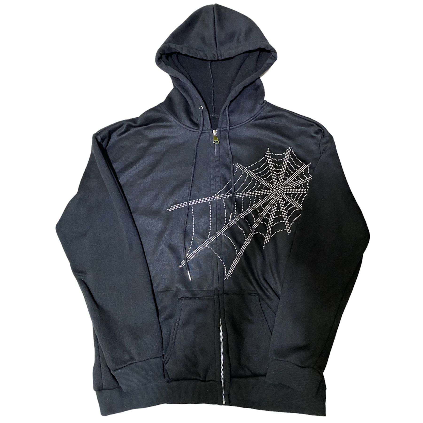 SPIDER WEB RHINESTONE ZIP UP HOODIE, Men's Fashion, Tops & Sets ...