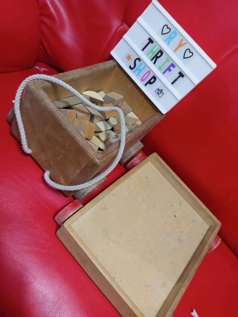 Wooden push cart with blocks, Hobbies & Toys, Toys & Games on Carousell