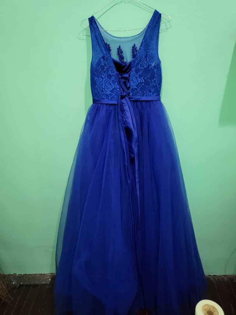 Blue ball gown / gaun pesta, Fesyen Wanita, Pakaian Wanita, Gaun & Rok ...
