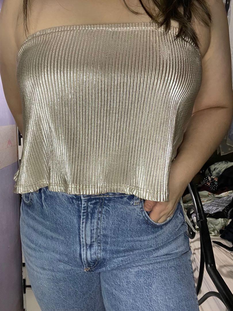 Folded n hung metallic tube top, Women's Fashion, Tops, Others Tops on ...