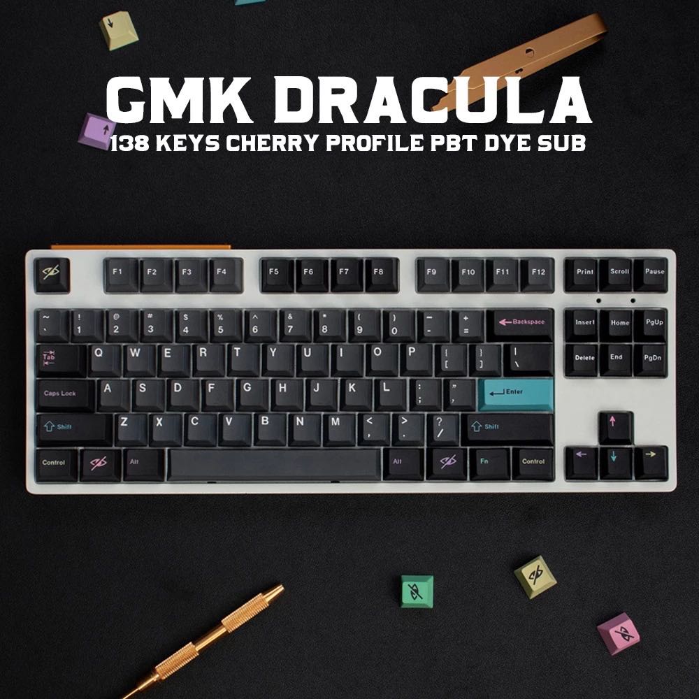 (Instock) Gmk Dracula Cherry profile Pbt dye sub keycaps for keyboard ...