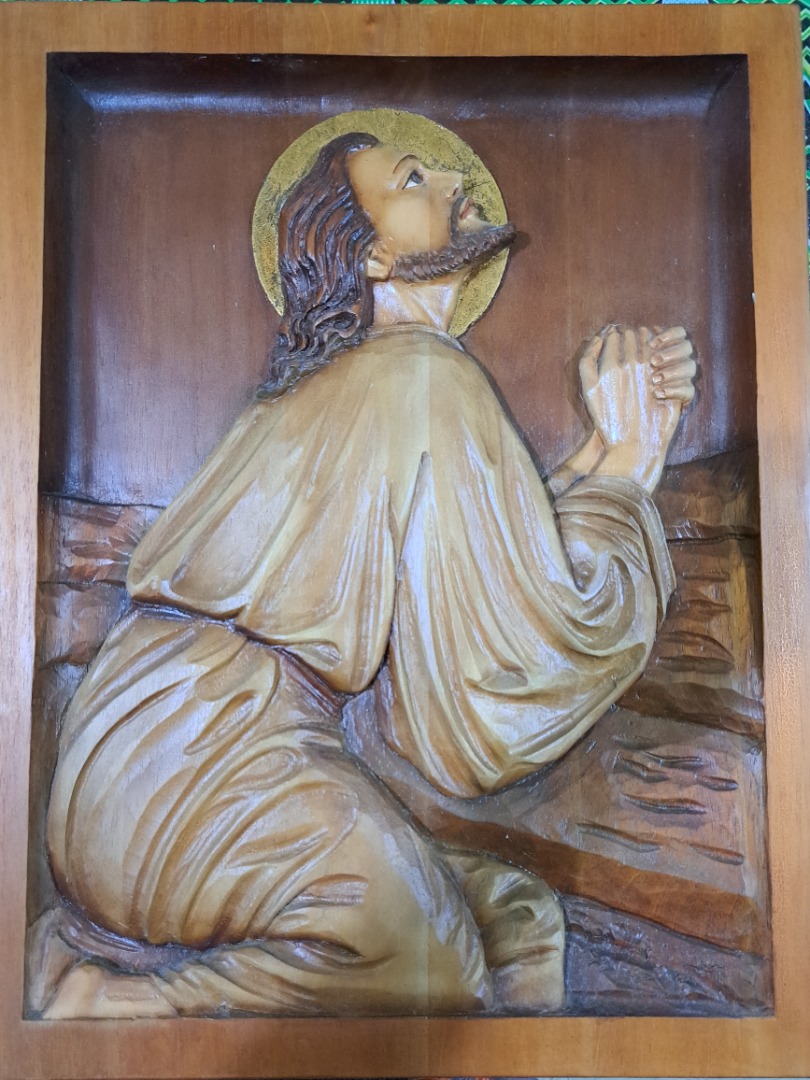 Hanging Frame Carving: "Christ's Prayer on His Knees" Cedar Panel ...