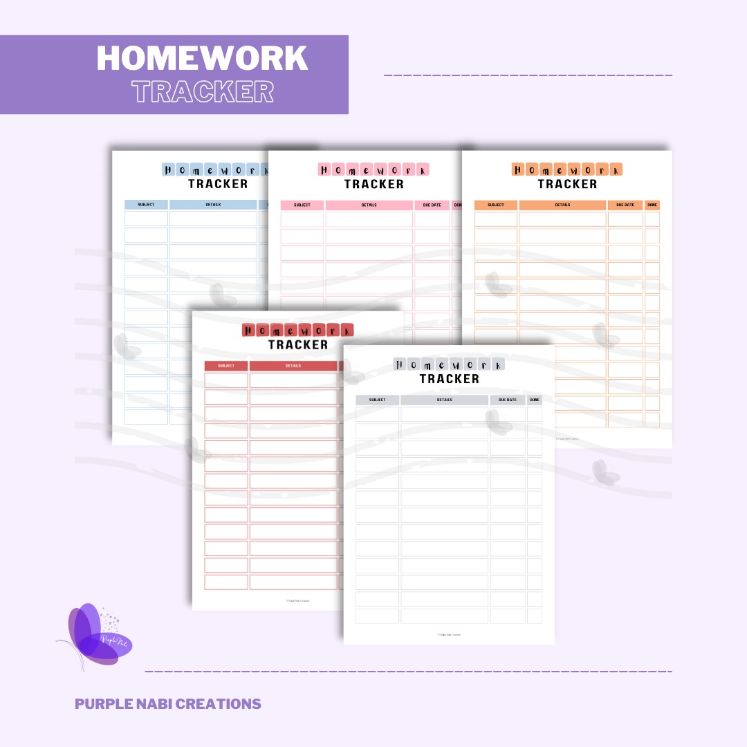 Homework Tracker/Planner Pad (Design 1-A5 Size) | Purple Nabi Creations ...