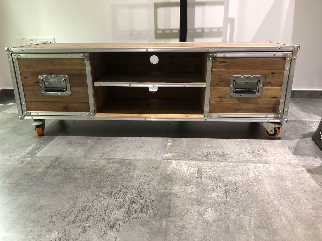 Industrial / flight case style TV console with caster wheels, Furniture ...