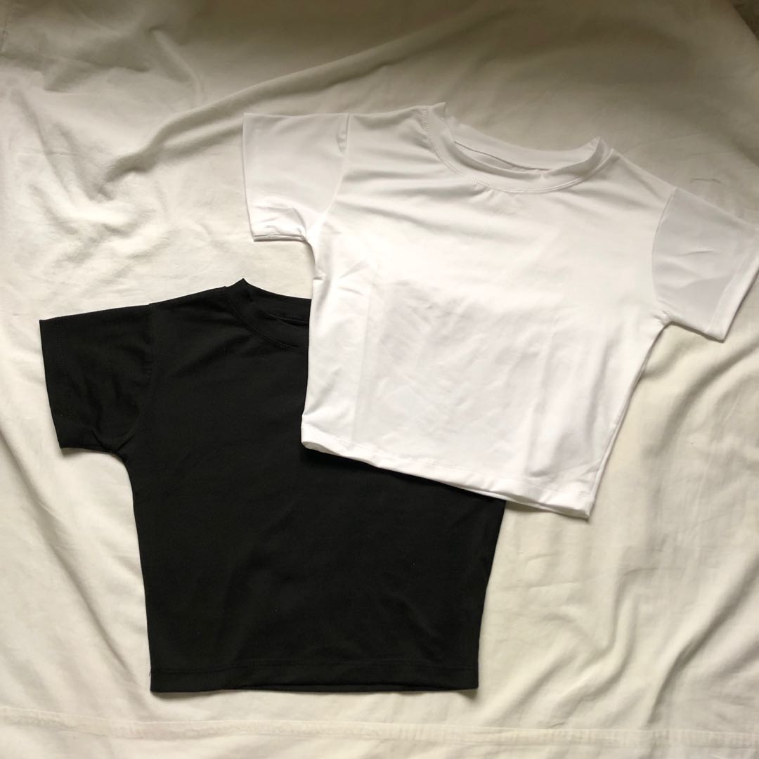 Plain black crop top and plain white crop top, Women's Fashion, Tops ...