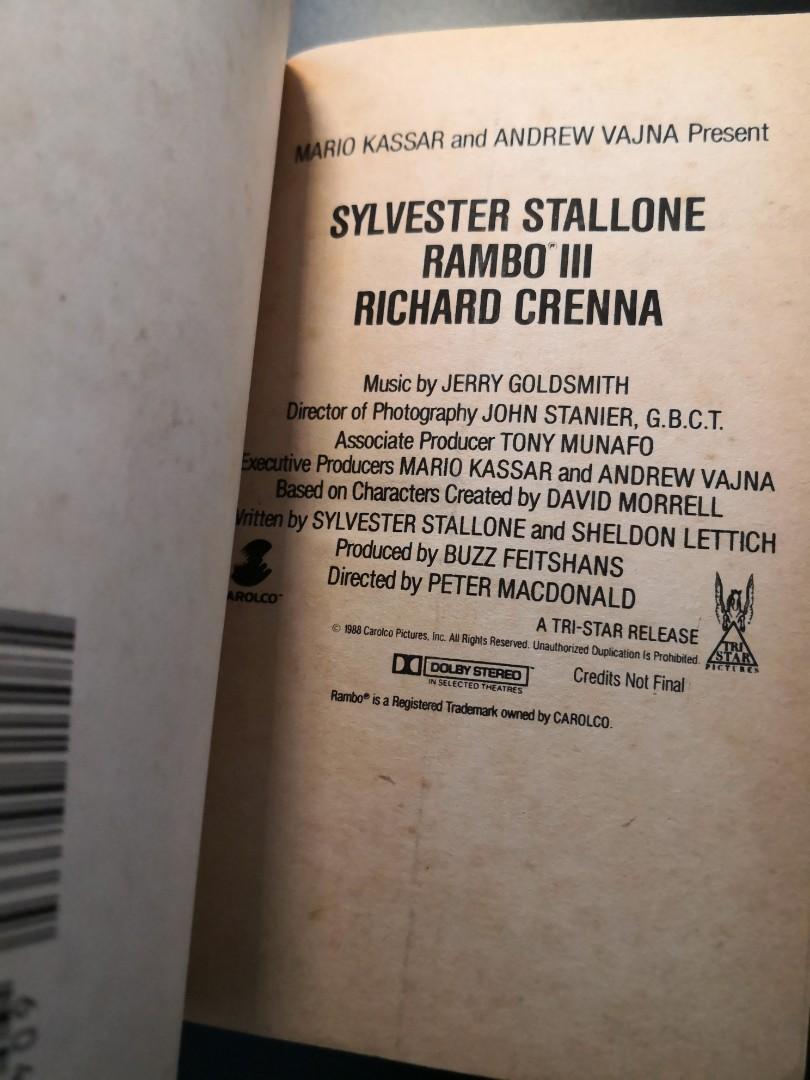 🇺🇸 Rambo III: Based on a Screenplay Written by Sylvester Stallone and ...