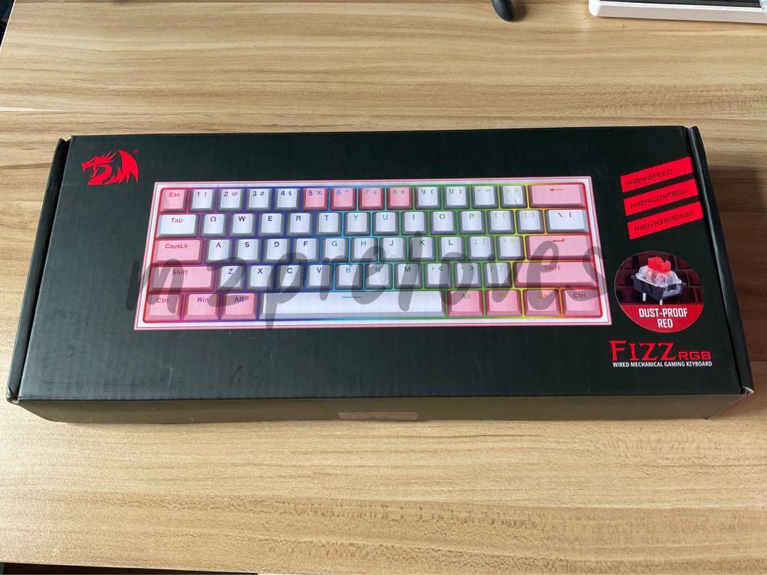 Redragon K617 FIZZ 60% Wired RGB Keyboard (Pink & White) Hot-Swappable ...