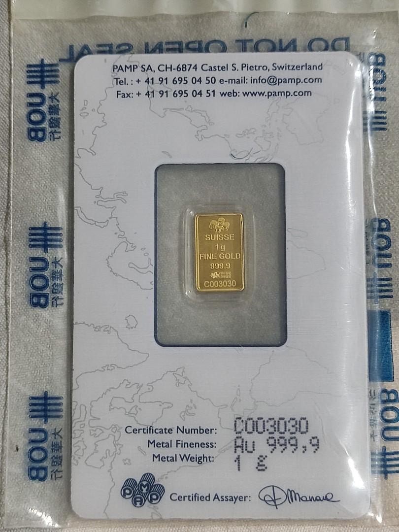 UOB PAMP ROSA Gold Minted Bar with Suisse CERTIFIED, Hobbies & Toys ...