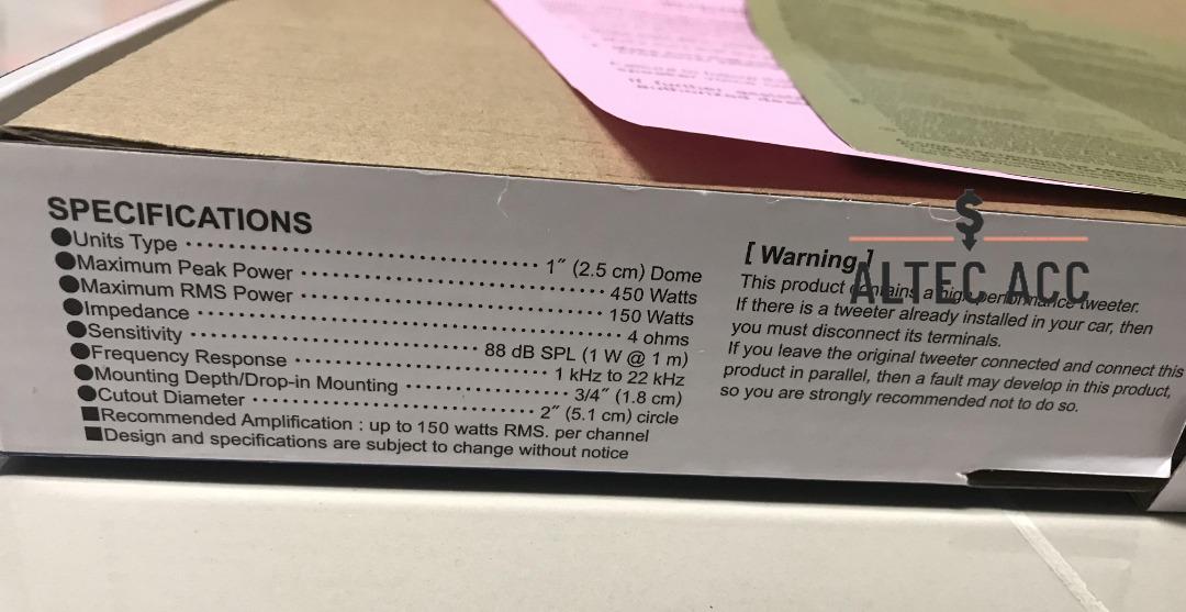 ALPINE TYPE R SILK DOME TWEETER WITH CROSSOVER (SPR-10TW) NEW SET - NO ...