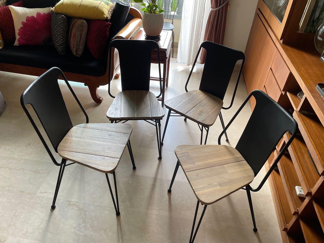 4 Castlery iron and wood chairs, Furniture & Home Living, Furniture ...