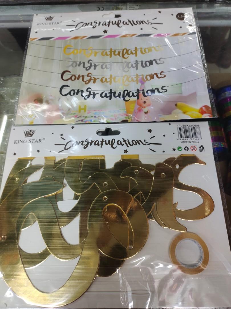 CONGRATULATIONS CURSIVE LETTER BANNER, Hobbies & Toys, Stationary ...