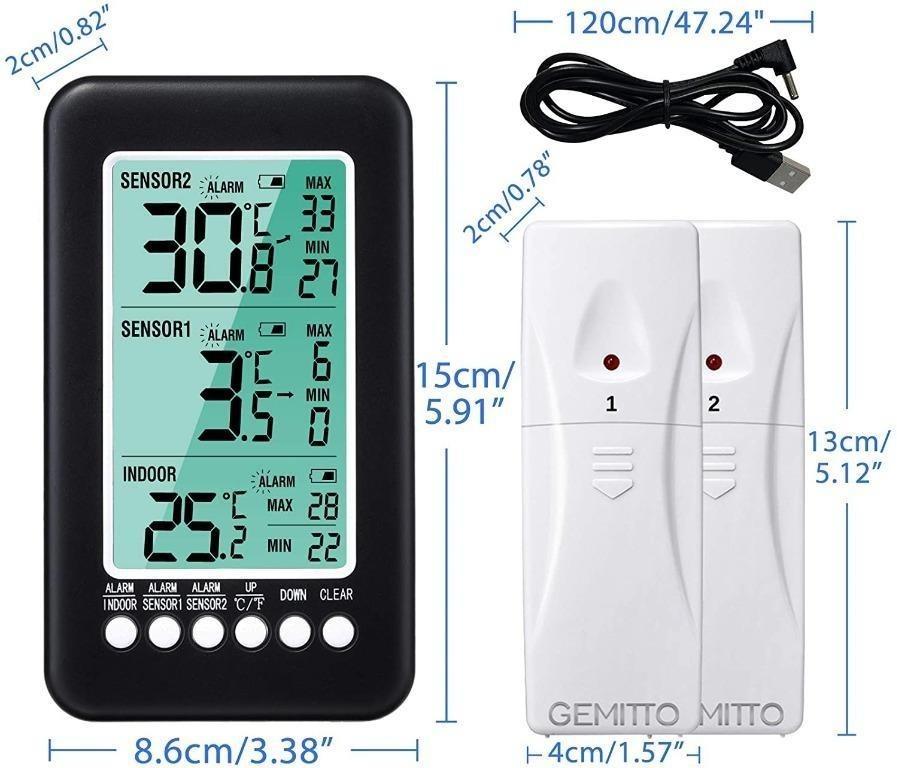 Digital Room Thermometer with 2 Sensors, Temperature Monitor Meter ...