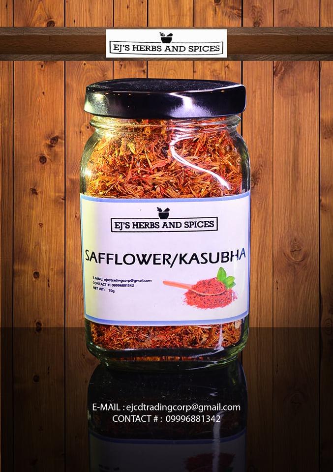 EJs Herbs and Spices SAFFLOWER / KASUBHA 70g in Square Glass Jar, Food ...