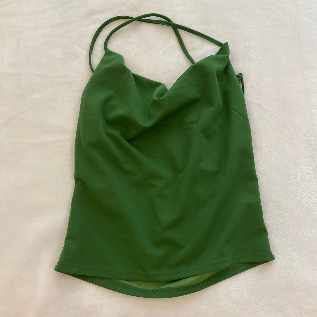 green draped front low back top, Women's Fashion, Tops, Sleeveless on ...