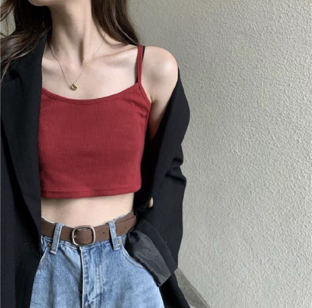 Maroon Cami Top, Women's Fashion, Tops, Sleeveless on Carousell