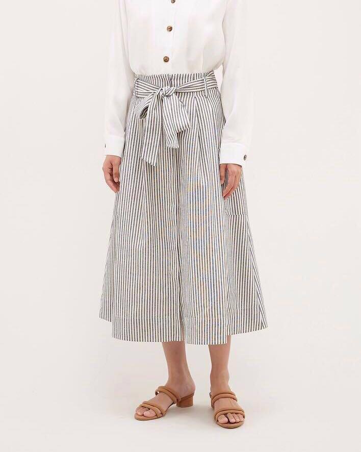 TEM Rina Stripe Midaxi Skirt in Slate White Grey, Women's Fashion ...