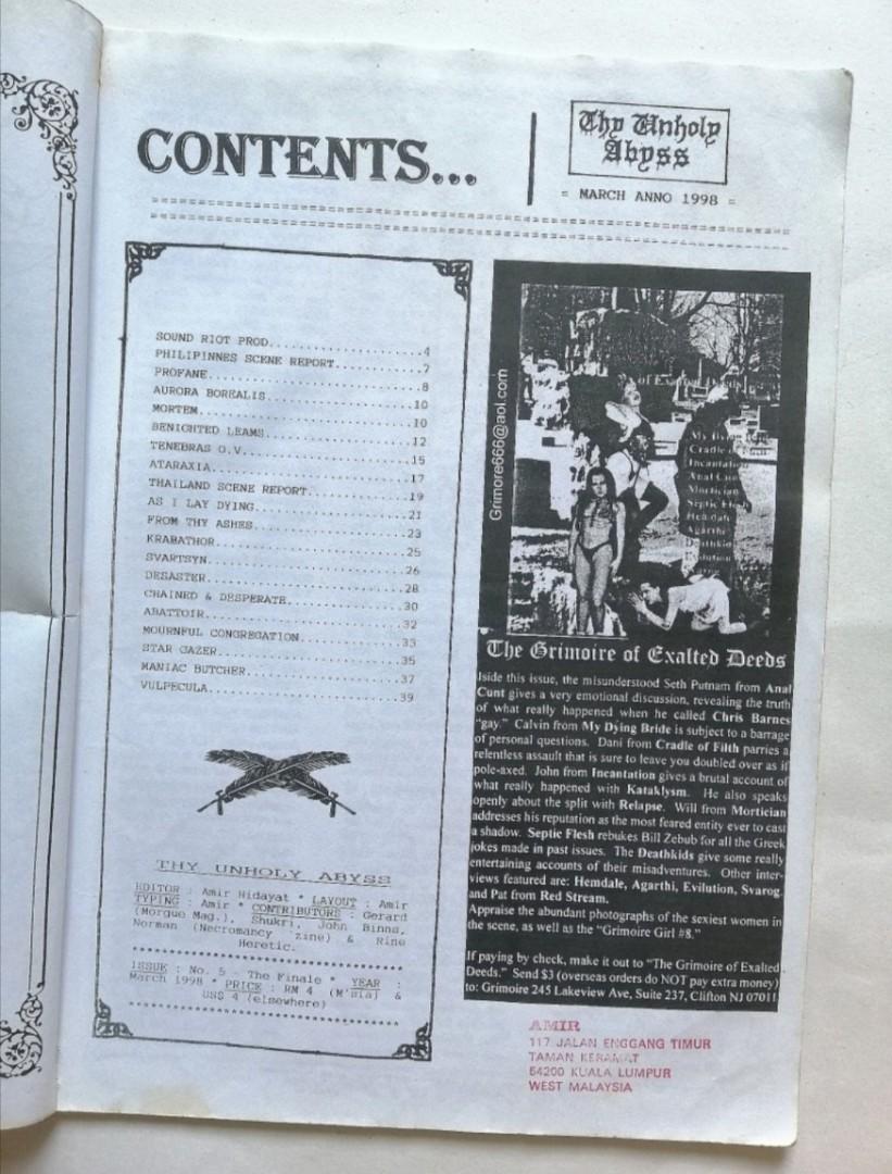 THE UNHOLY ABYSS ZINE ISSUE #5 RELEASE MAC 1998 (36PAGES) ORIGINAL ...