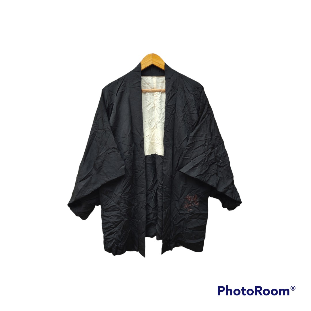 Vintage Haori Black Embridered Design Flower Traditional Japanese ...