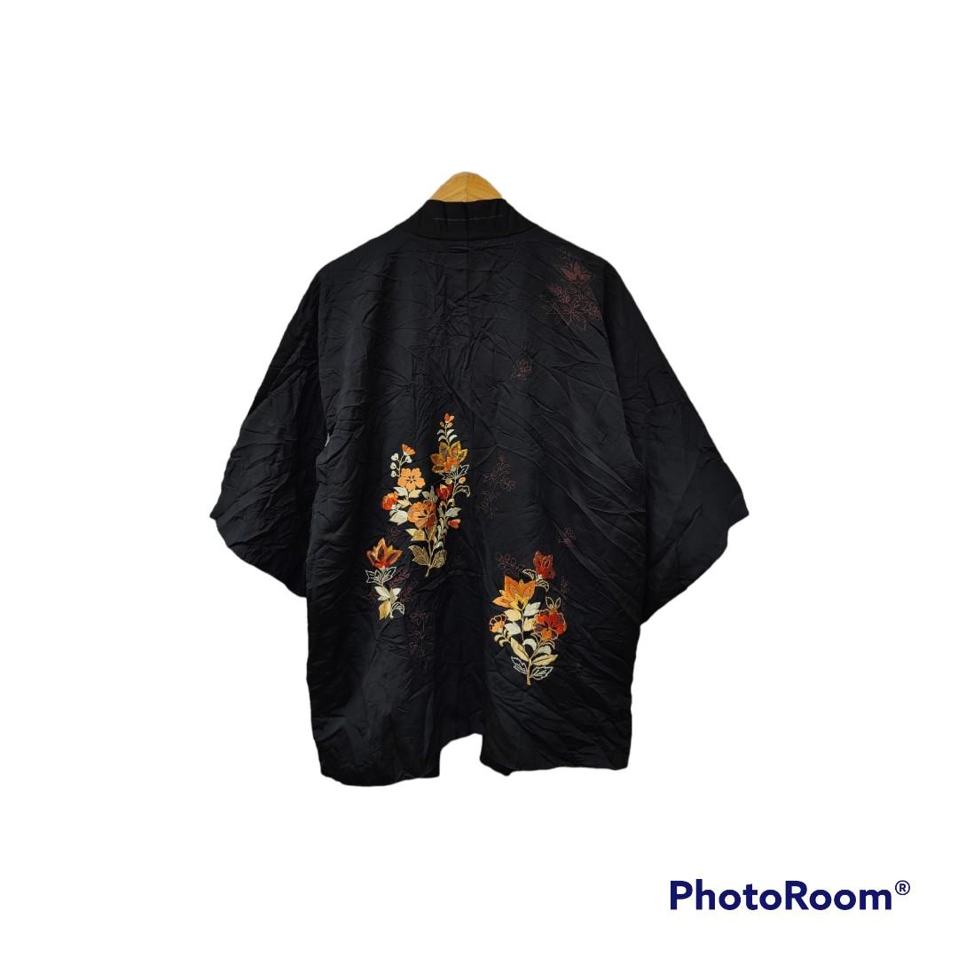 Vintage Haori Black Embridered Design Flower Traditional Japanese ...