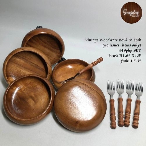 Vintage Woodware Bowl & Fork, Furniture & Home Living, Kitchenware ...