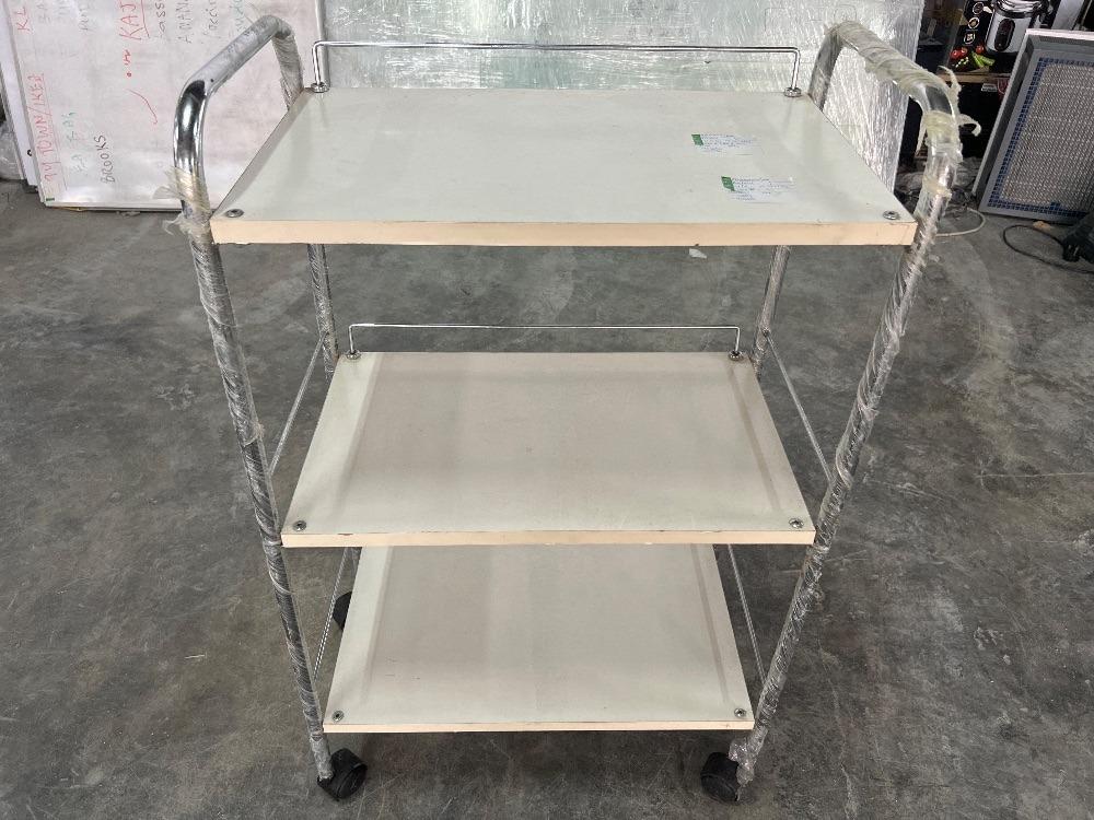 Wooden Top Metal Frame Trolley 3 Tier White Colour / Troli Rangka Logam ...