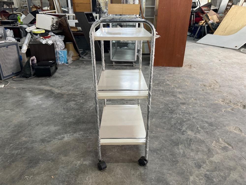 Wooden Top Metal Frame Trolley 3 Tier White Colour / Troli Rangka Logam ...