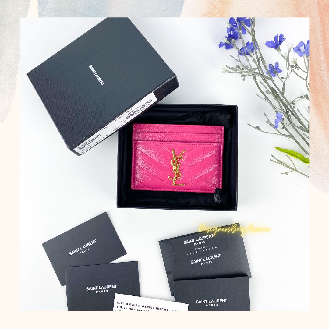 Yves Saint Laurent Card Holder (Pink) Gold Hardware, Luxury, Bags ...