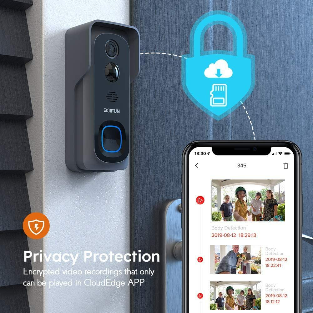 BOIFUN WIRELESS WIFI VIDEO DOORBELL, IP66 WEATHERPROOF, PRE-RECORDED ...