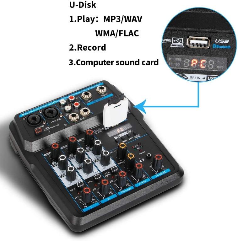 Depusheng U4 Audio Mixer 4-CHANNEL USB Audio Interface Audio Mixer, DJ ...
