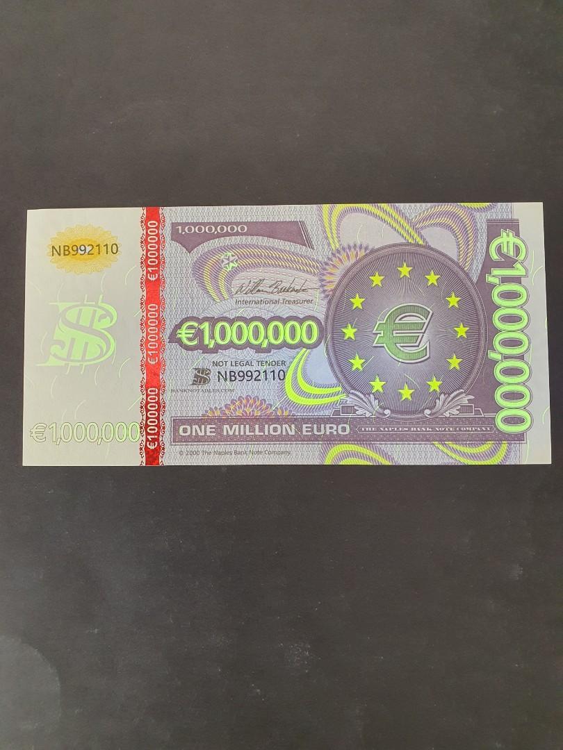 *EURO 1,000,000!!! *Fantasy Banknotes!!! With nice Watermark. Not Legal ...
