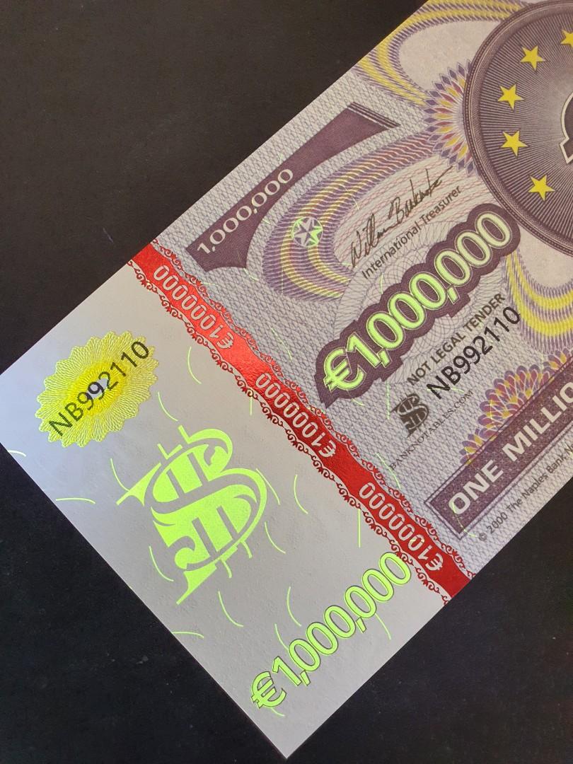 *EURO 1,000,000!!! *Fantasy Banknotes!!! With nice Watermark. Not Legal ...