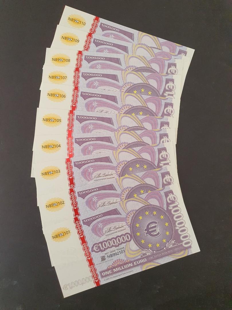 *EURO 1,000,000!!! *Fantasy Banknotes!!! With nice Watermark. Not Legal ...