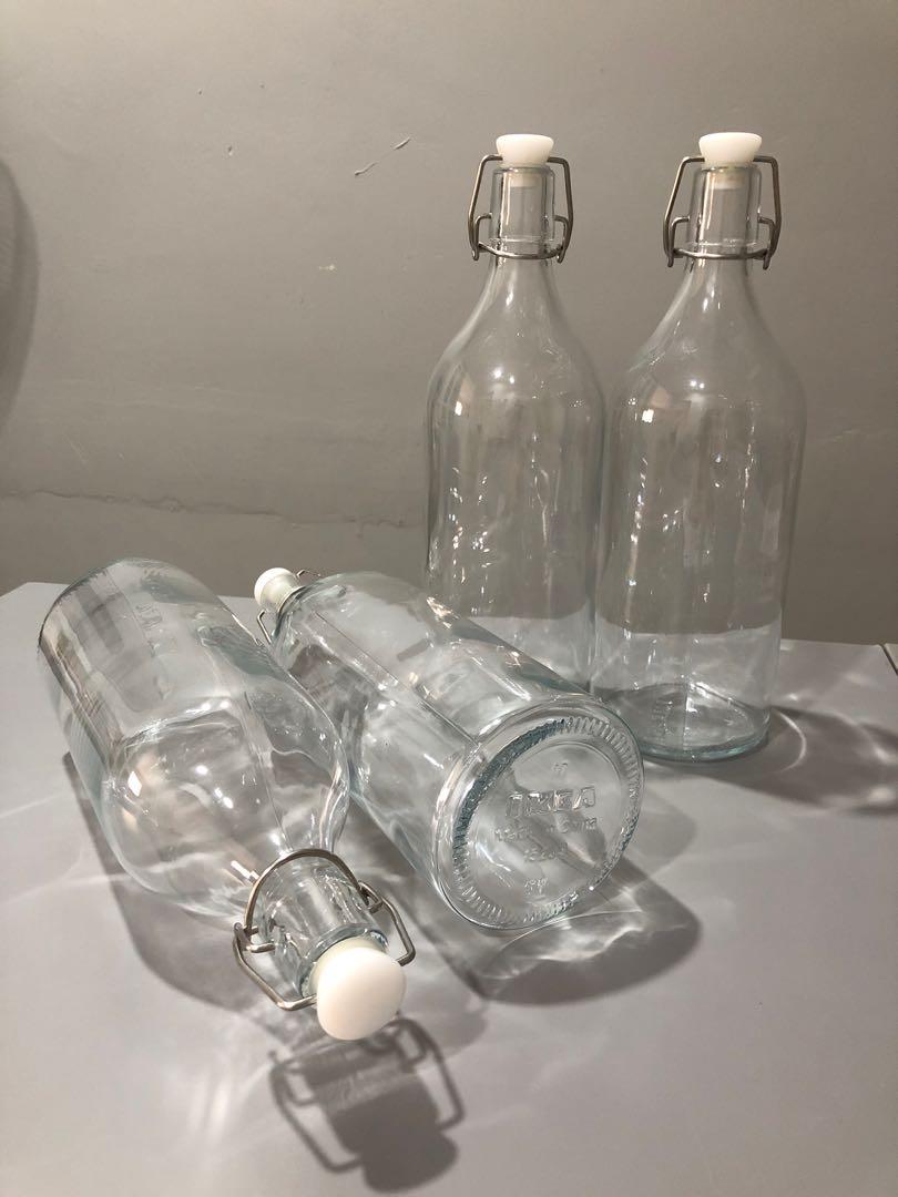 IKEA | KORKEN Bottle with stopper | Clear glass, 1000ml, Food & Drinks ...