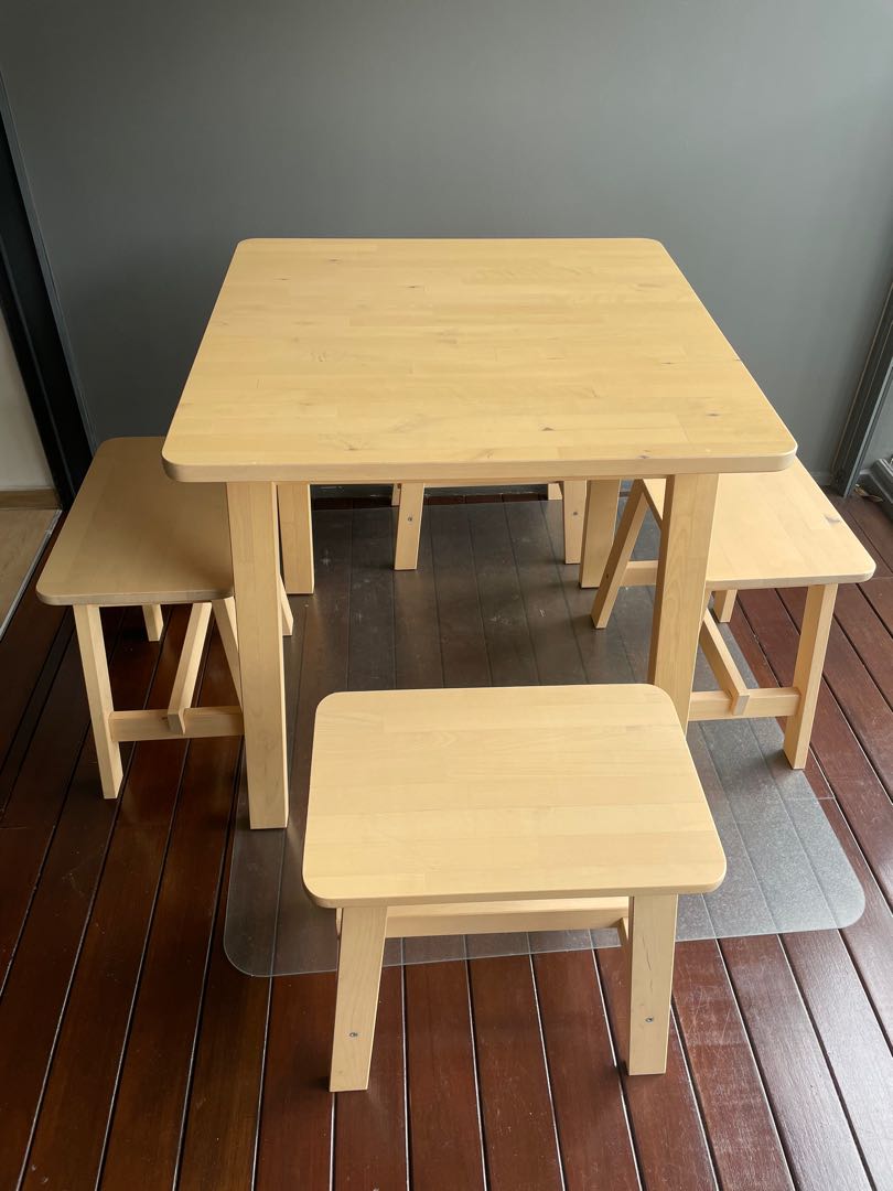 Ikea table and stools, Furniture & Home Living, Furniture, Tables ...