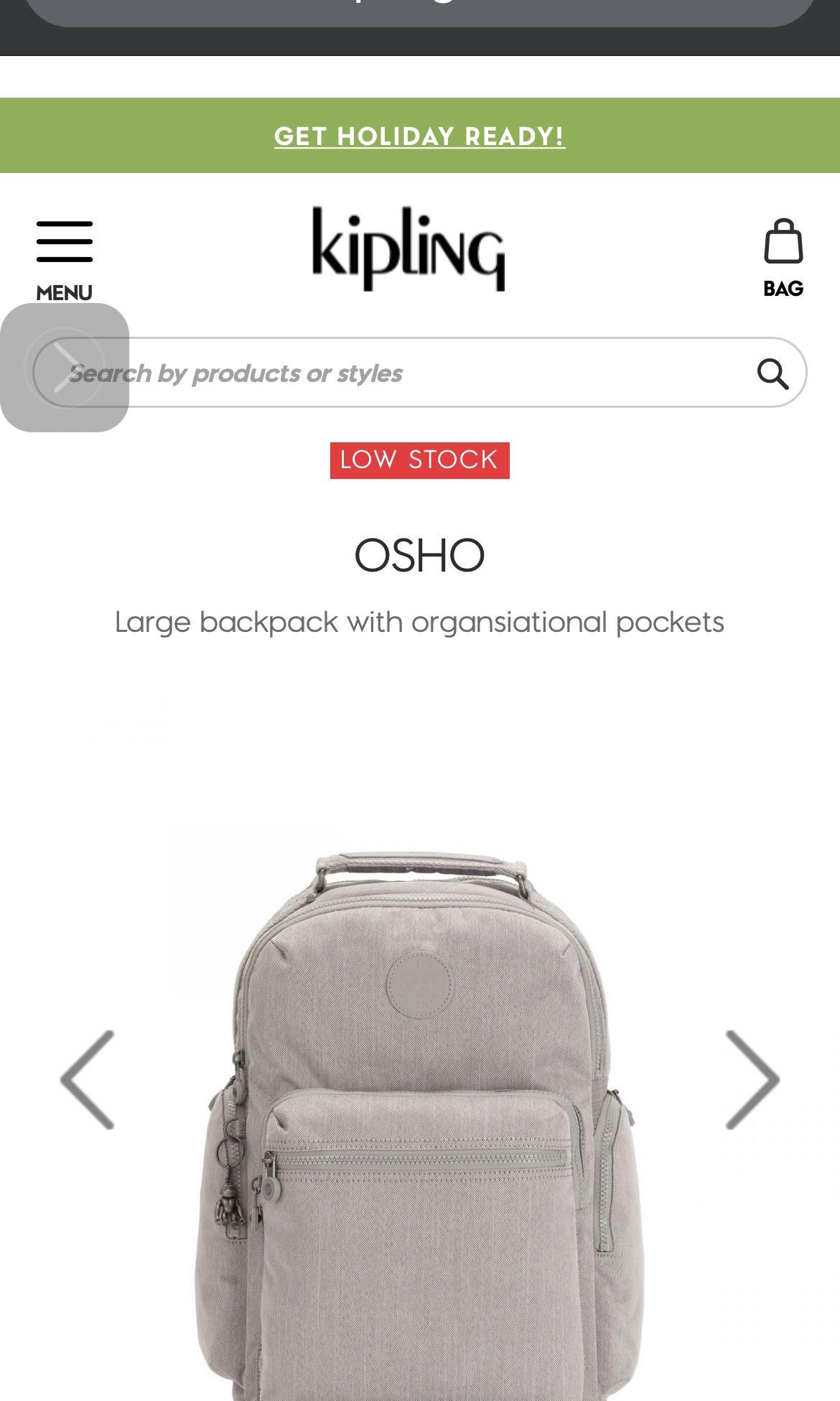 Kipling Osho Grey Beige Peppery 15inch 25L backpack Kipling Original ...