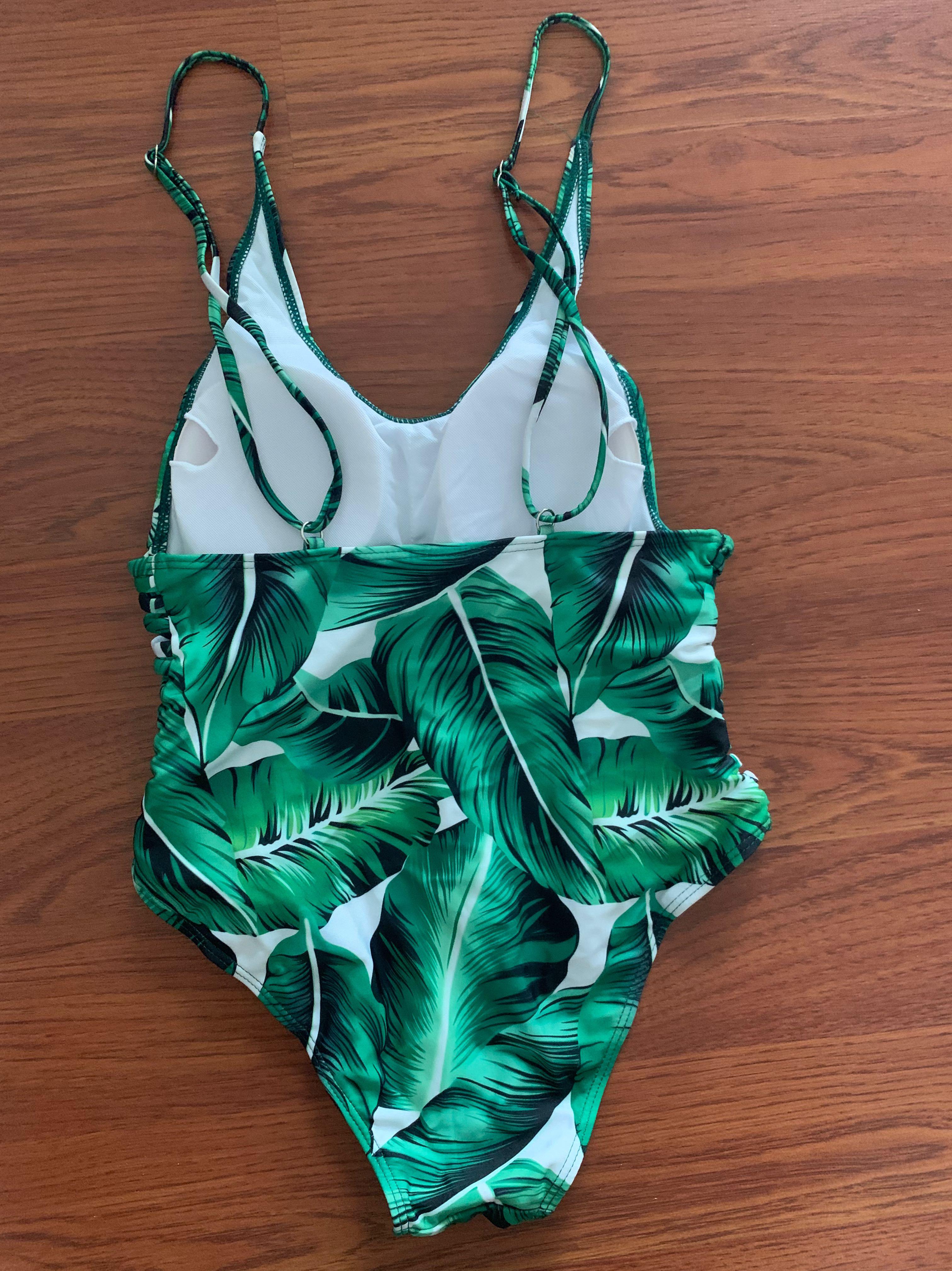 Green leaf design one piece monokini, Women's Fashion, Swimwear ...