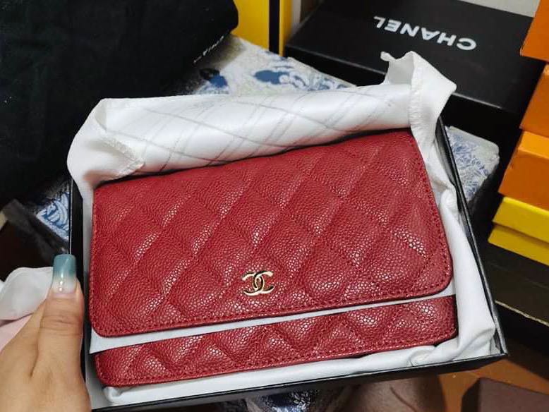 Original Chanel VIP Wallet on Chain Sling Bag in Caviar Leather - Red w ...