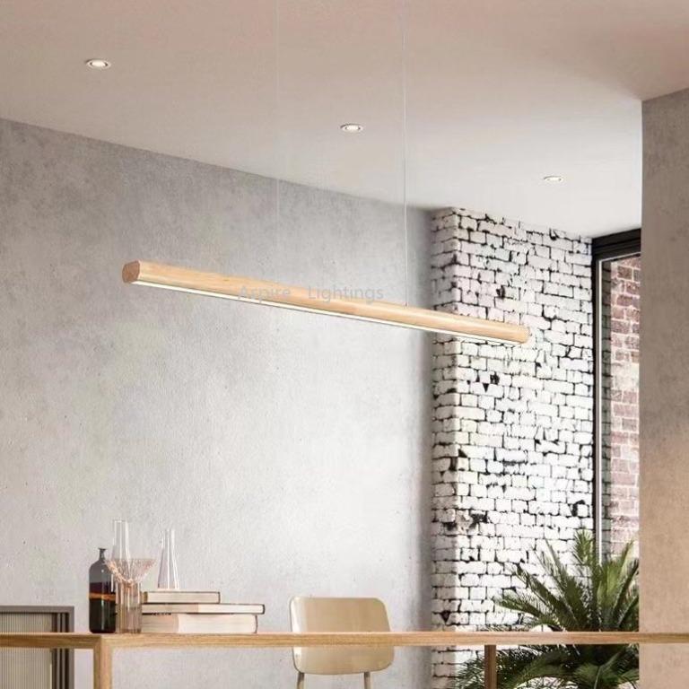Pendant LED Light Wood Long Linear Hanging Lamp Lighting, Furniture ...