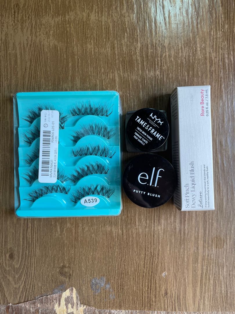 Rare beauty blush, elf blush, nyx eyebrow pomade, fake lashes, Beauty ...