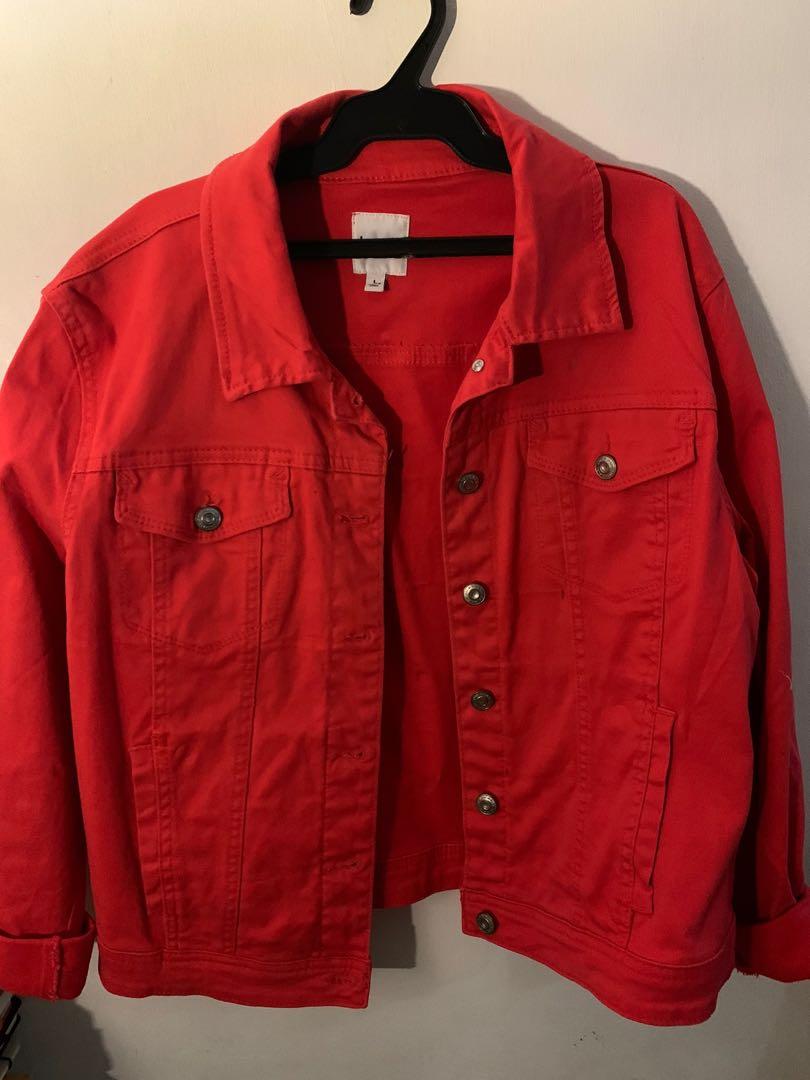 Red denim jacket, Women's Fashion, Coats, Jackets and Outerwear on ...