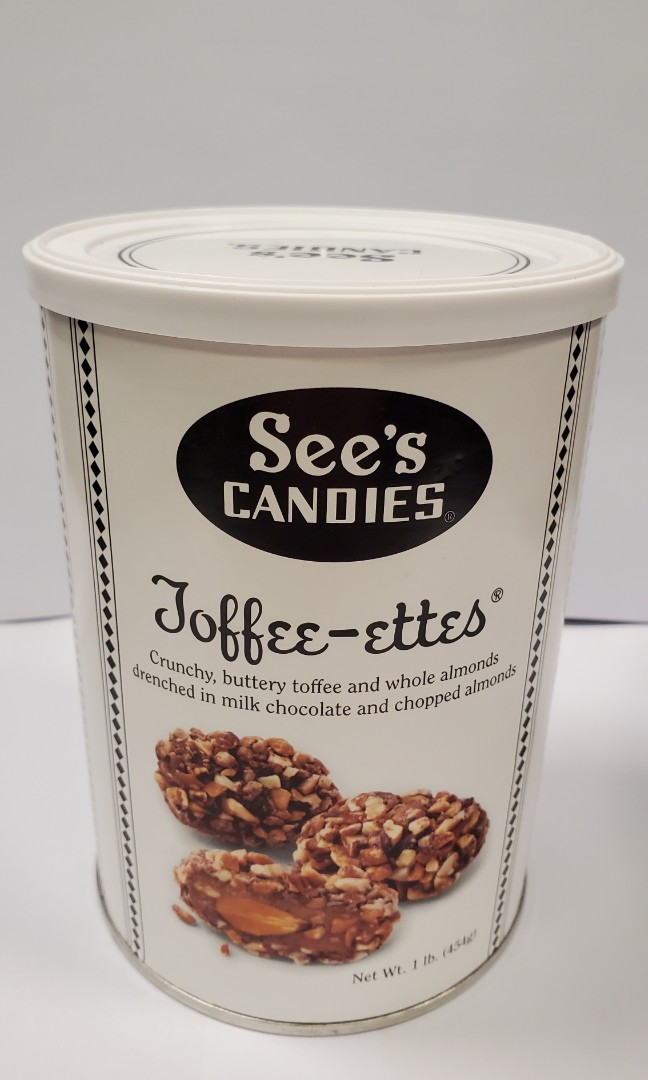 See's Candies toffee-ettes 1lb can, 嘢食 & 嘢飲, 包裝食物&即食食物 - Carousell