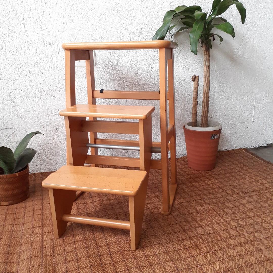 Solid wood 3 step stool ladder bar stool, Furniture & Home Living, Home ...