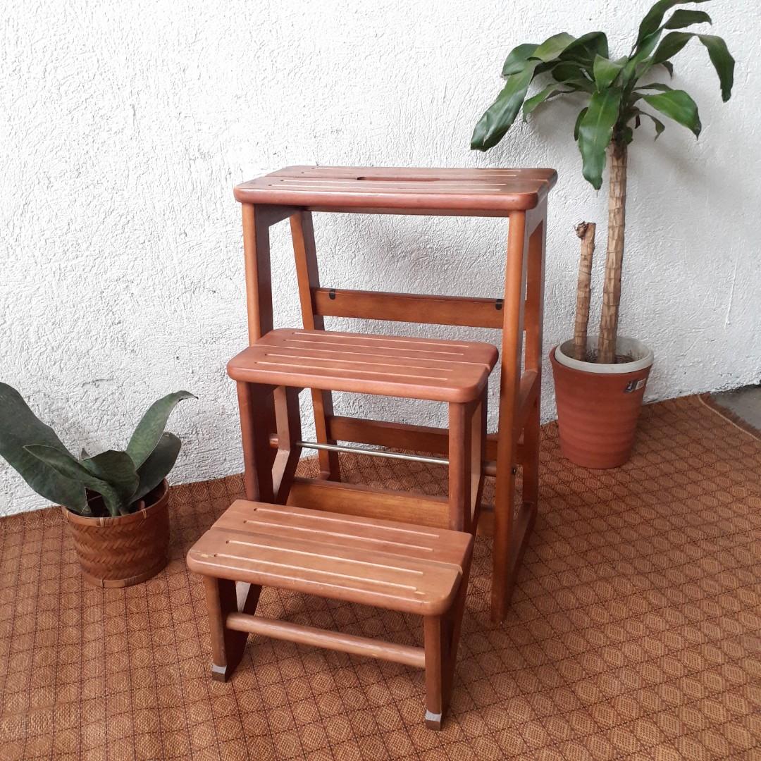 Solid wood 3 step stool ladder bar stool, Furniture & Home Living, Home ...