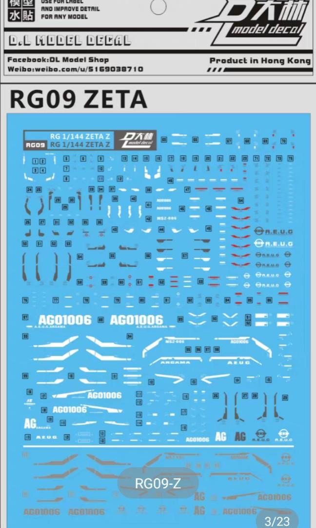 機動戰士 高達 Mobile Suit Z Gundam RG 1/144 RG Zeta Gundam 水貼, 興趣及遊戲, 玩具 & 遊戲類 - Carousell