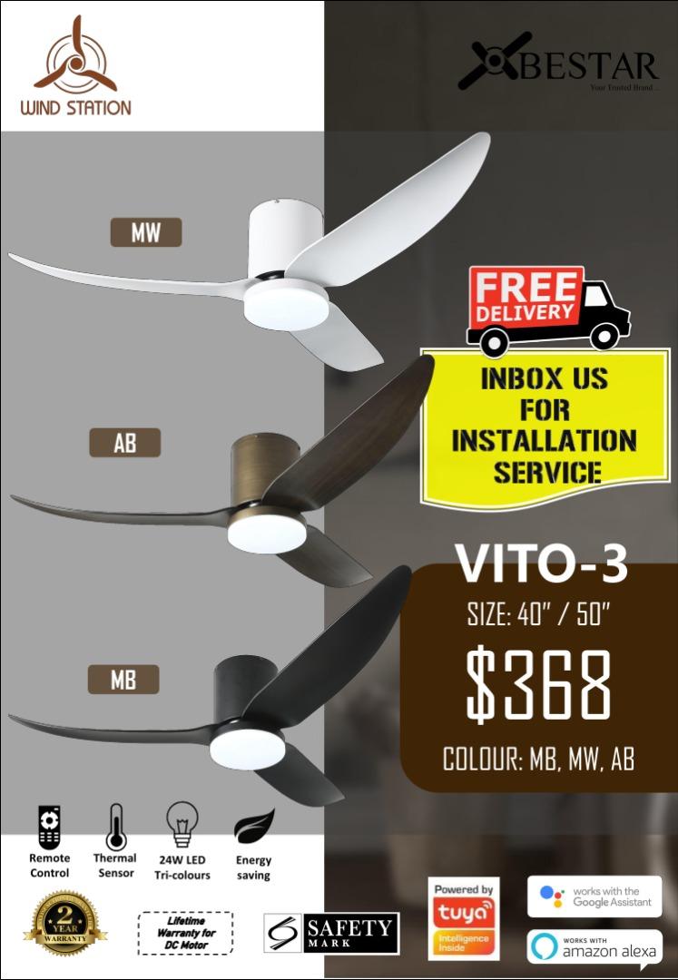 BESTAR VITO-3 Wifi Ceiling Fan 40inch 50inch ceiling fan with LED light ...